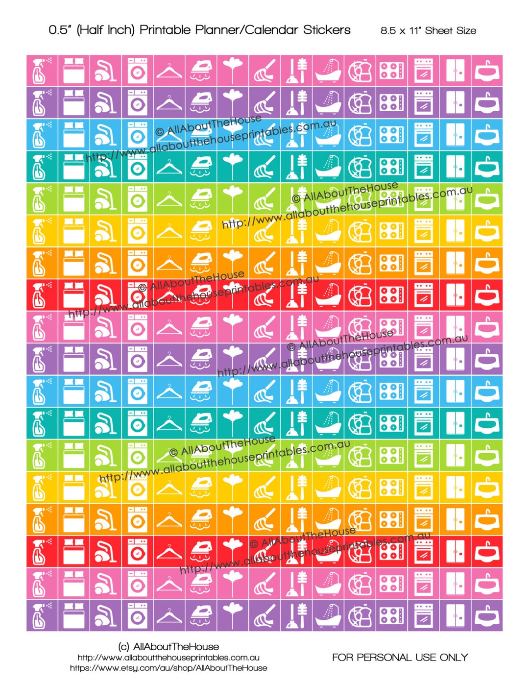 Cleaning Planner Stickers Printable Calender Stickers 1/2 Inch Square ...