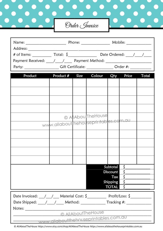Direct Sales Order Invoice Form Template Direct Sales Planner printable ...