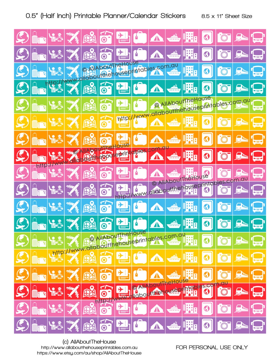 Travel Planner Stickers Printable Rainbow Icons Vacation Holiday Cruise ...