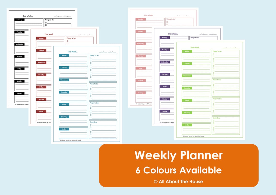 EDITABLE Printable Weekly Planner Time Management Product Number 291 - Etsy