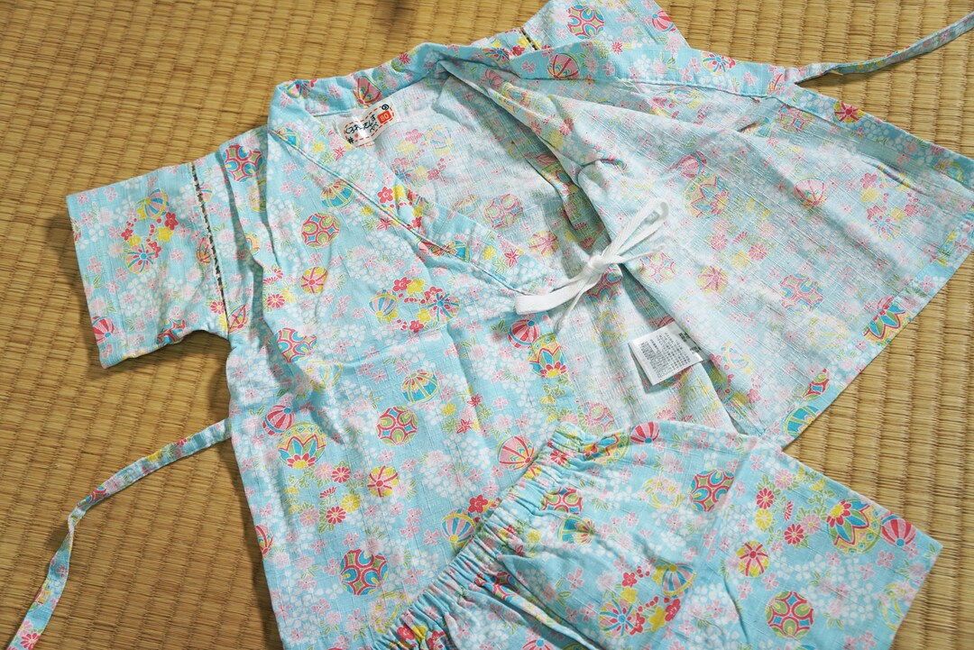Light Blue Summer Cotton Jinbei Set for Toddlers Girls Size 80, 1T ...