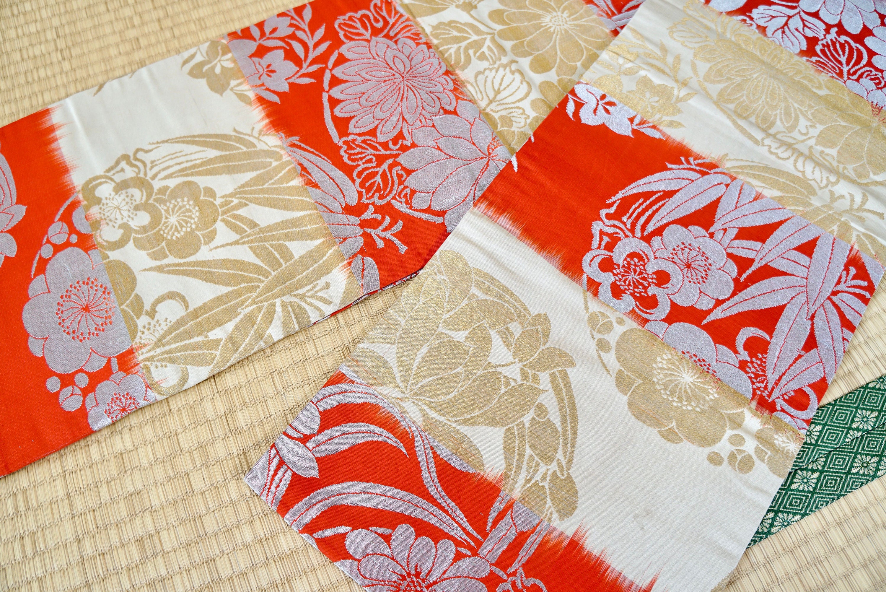 Japanese obi belt GOOD antique plum red gold chrysanthemum | Etsy