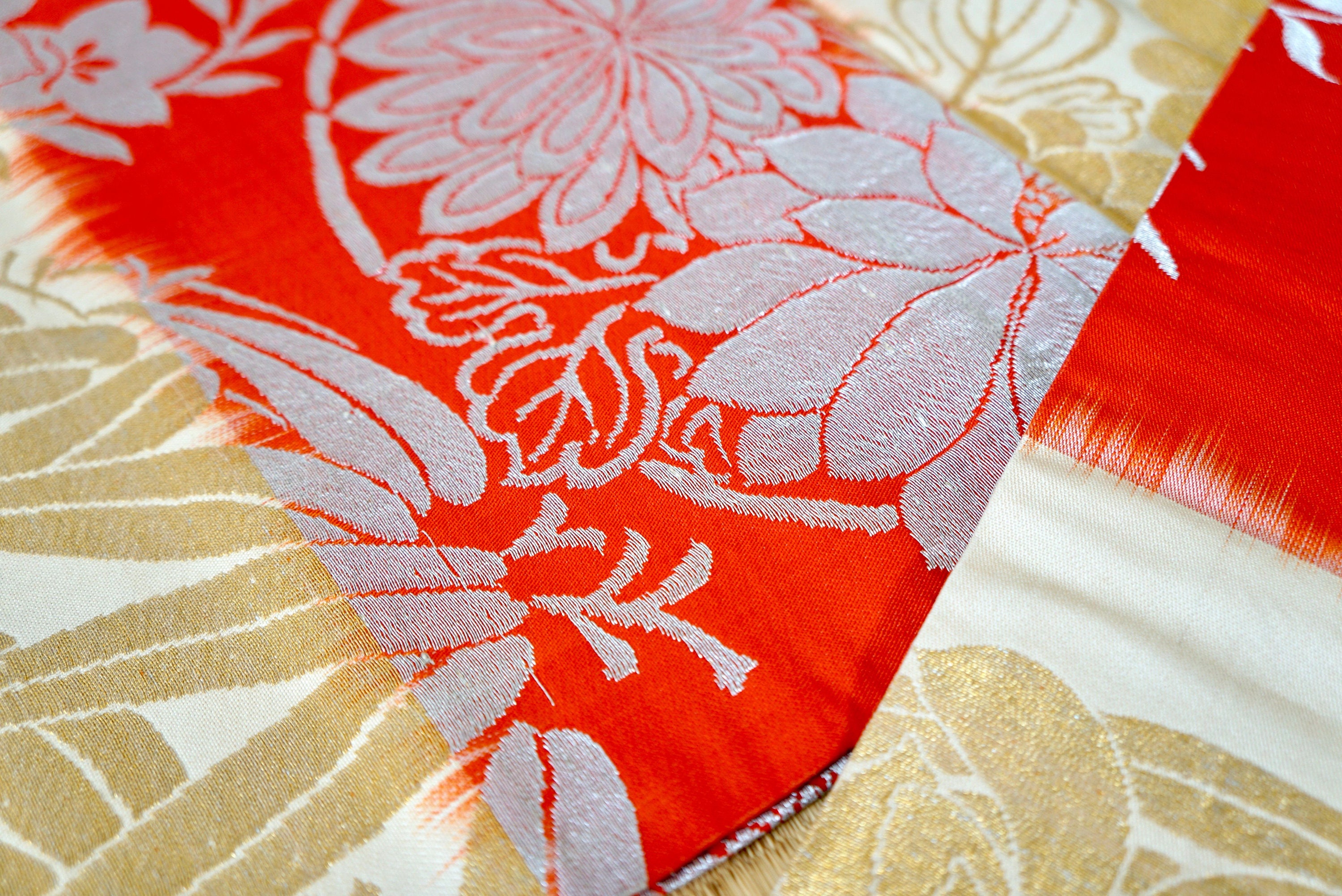 Japanese obi belt GOOD antique plum red gold chrysanthemum | Etsy