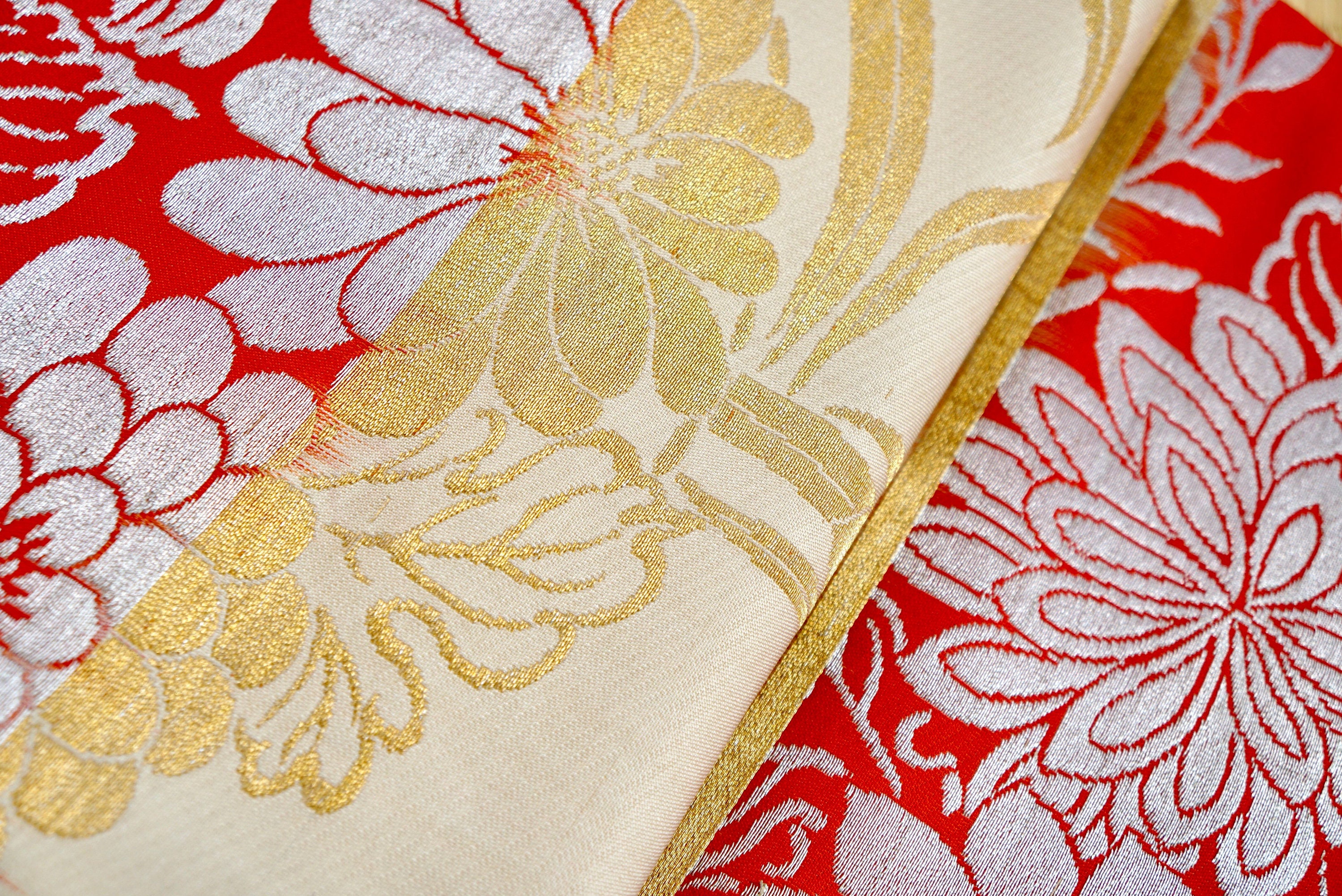 Japanese obi belt GOOD antique plum red gold chrysanthemum | Etsy