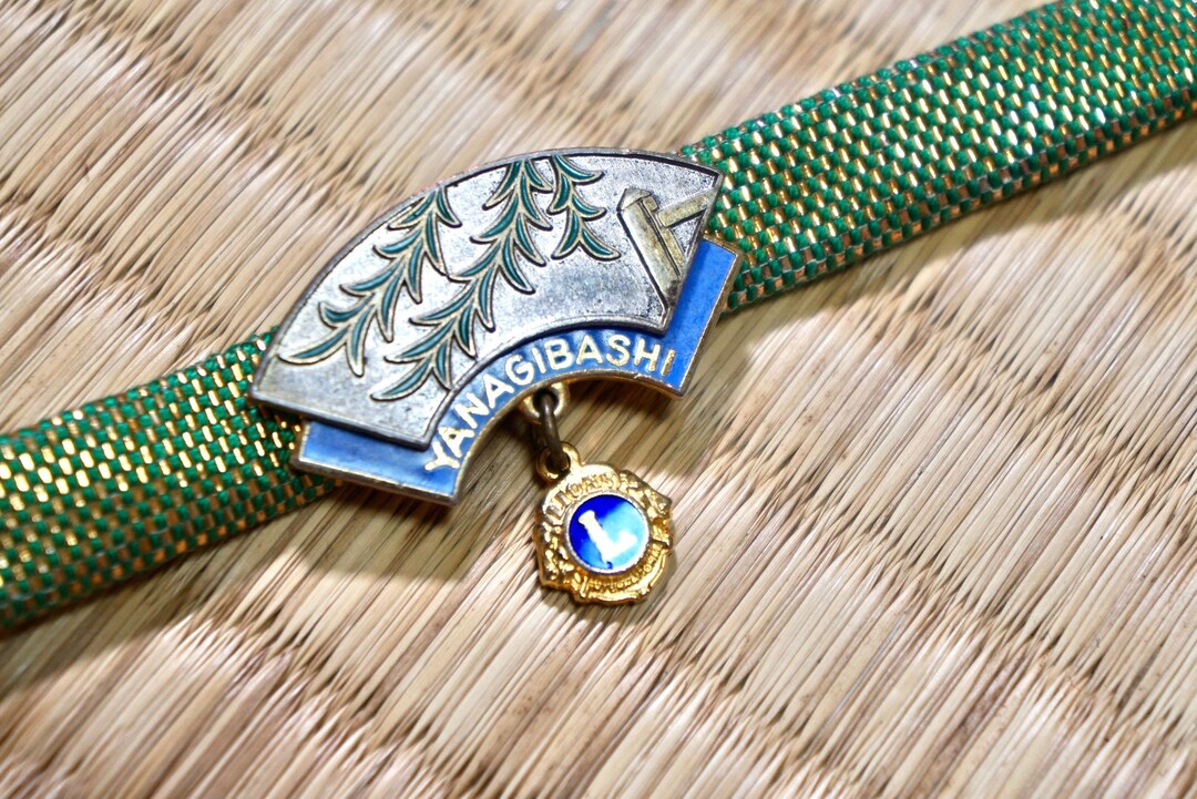 Fan Obidome Flat Silk Obijime - Green Lions Club, Yanagibashi Japanese ...