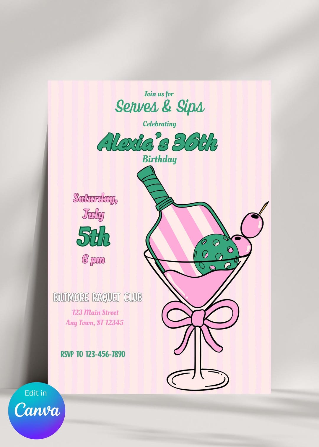 Pickleball Party Invitation, Instant Download, Editable Template, Adult ...