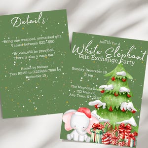 White Elephant Gift Exchange Christmas Party Invitation Bundle ...
