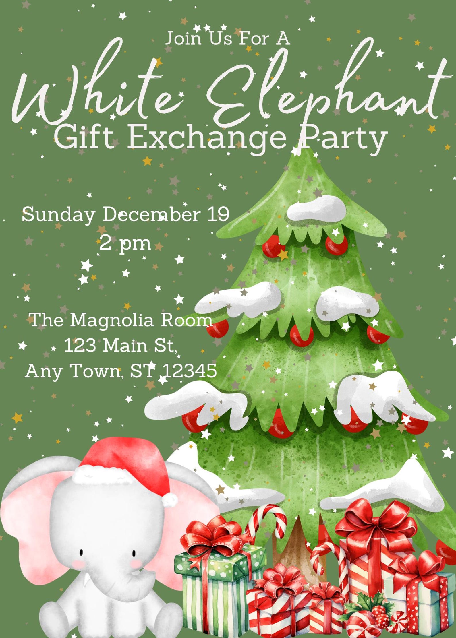 White Elephant Gift Exchange Christmas Party Invitation Bundle ...
