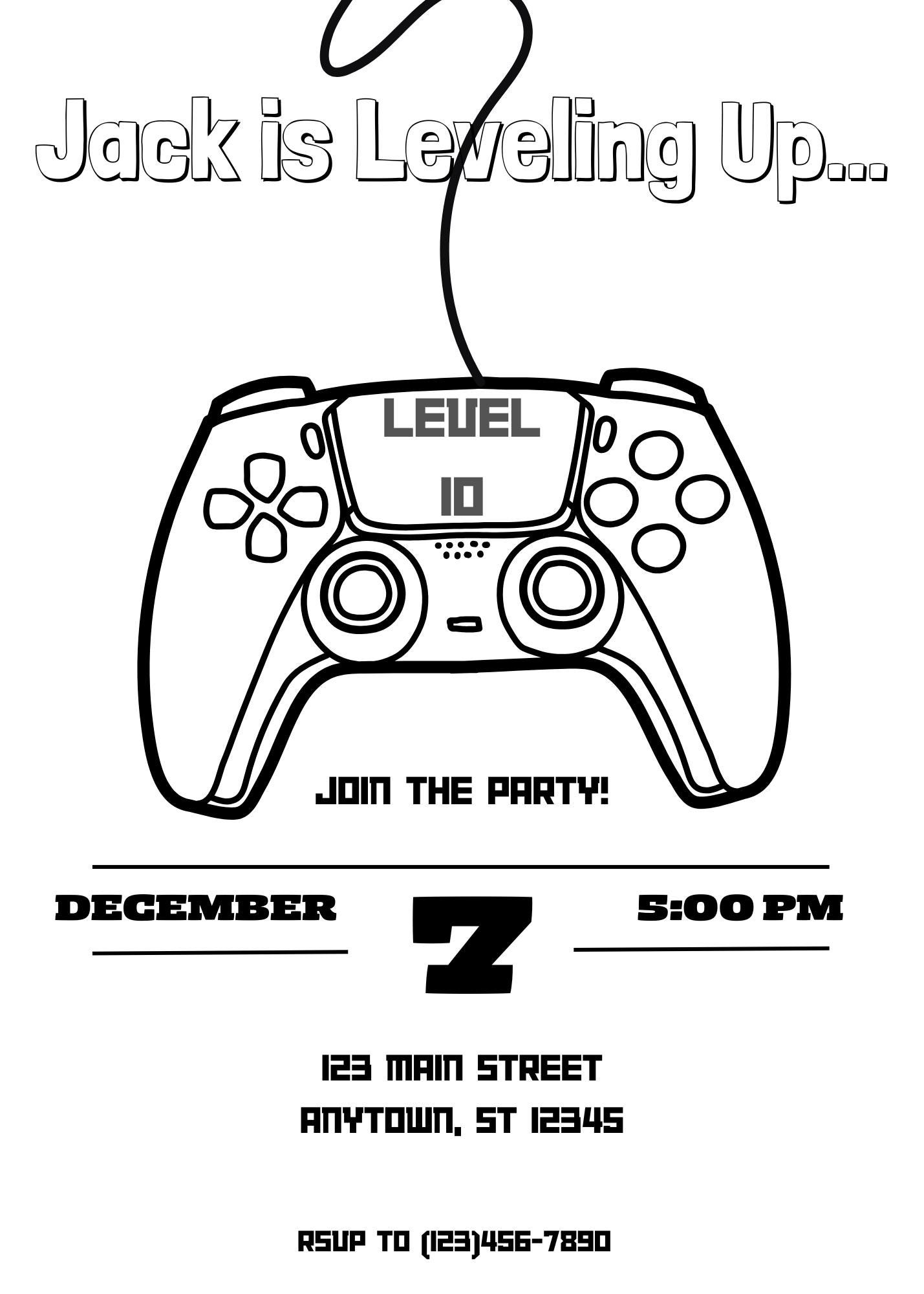 Gaming Level up Birthday Party Invitation, Editable Template Download ...