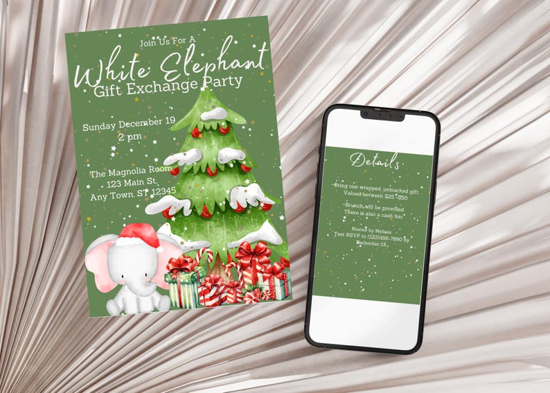 White Elephant Gift Exchange Christmas Party Invitation Bundle ...