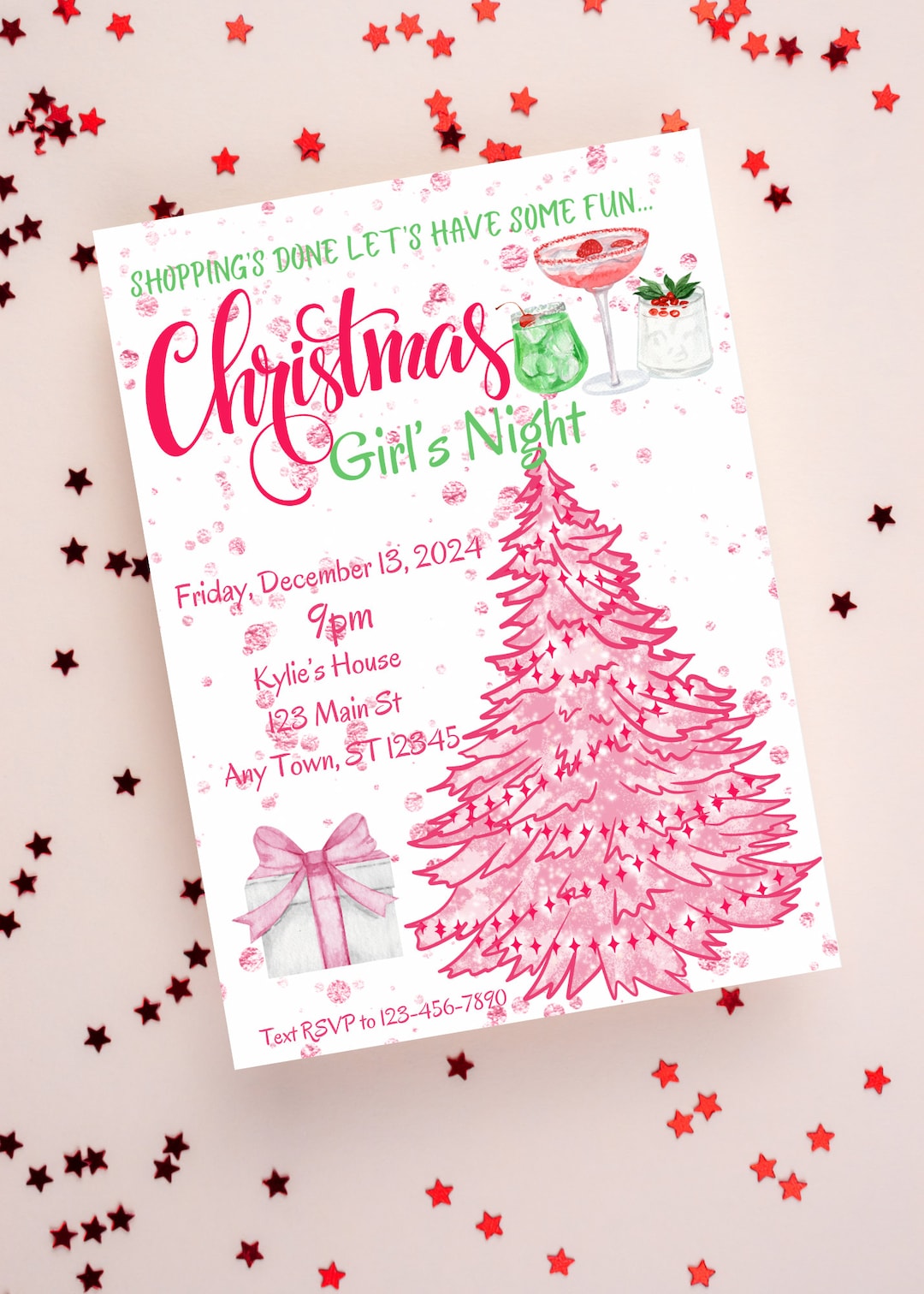 Christmas Girls Night Party Invitation, Girls Holiday Party, Instant ...