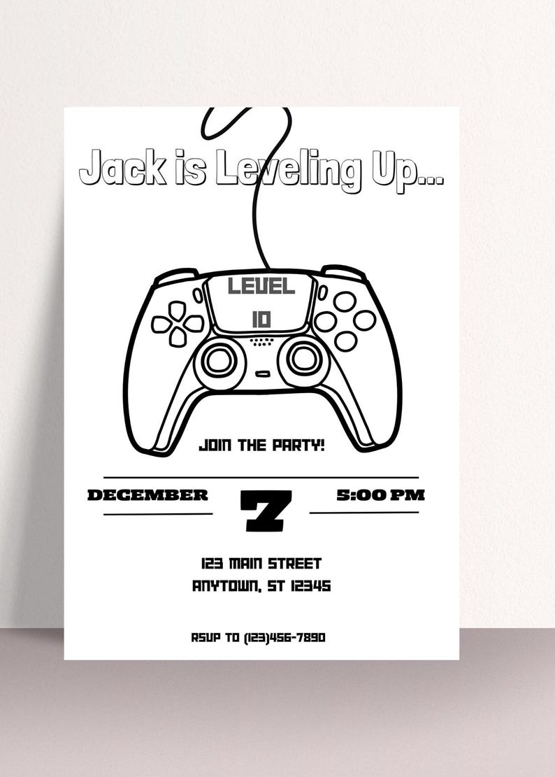 Gaming Level up Birthday Party Invitation, Editable Template Download ...