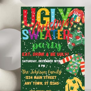 Ugly Christmas Sweater Party Invitation, Holiday Party Invitation ...