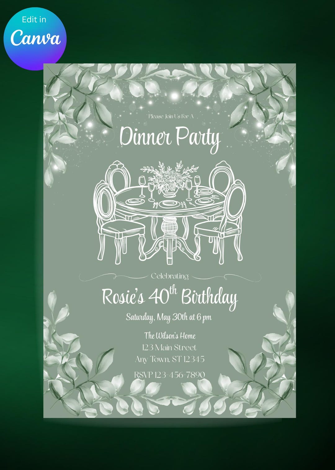 Elegant Dinner Party Invitation, Instant Download, Editable Template ...