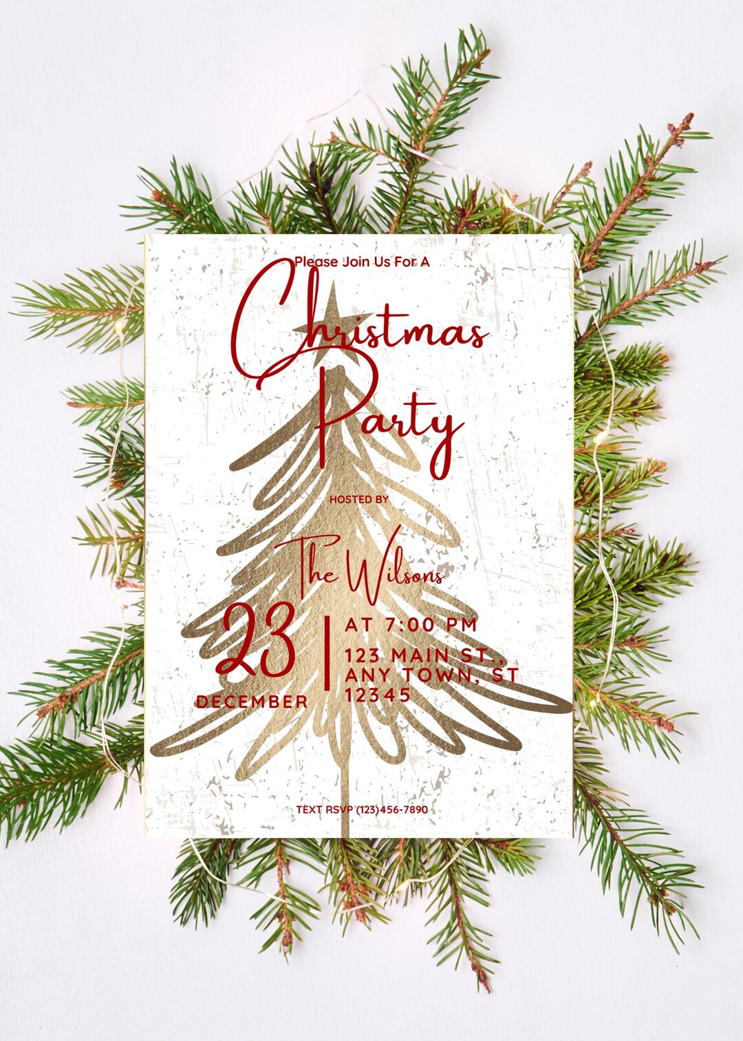 Gold Christmas Tree Party Invitation, Holiday Party Invite, Editable ...