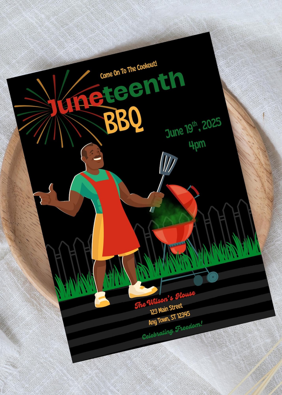 Juneteenth Cookout Party Invitation, Instant Download, Canva Editable ...