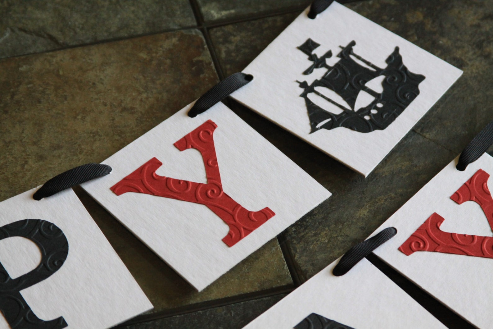 PIRATE Happy Birthday Banner / Embossed Lettering / Ahoy - Etsy