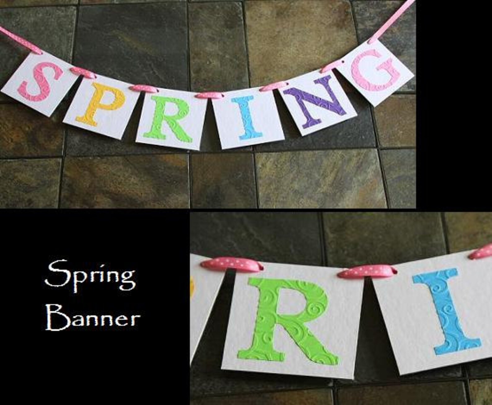 SPRING / Easter Banner / Embossed Lettering / Pastel Garland / - Etsy