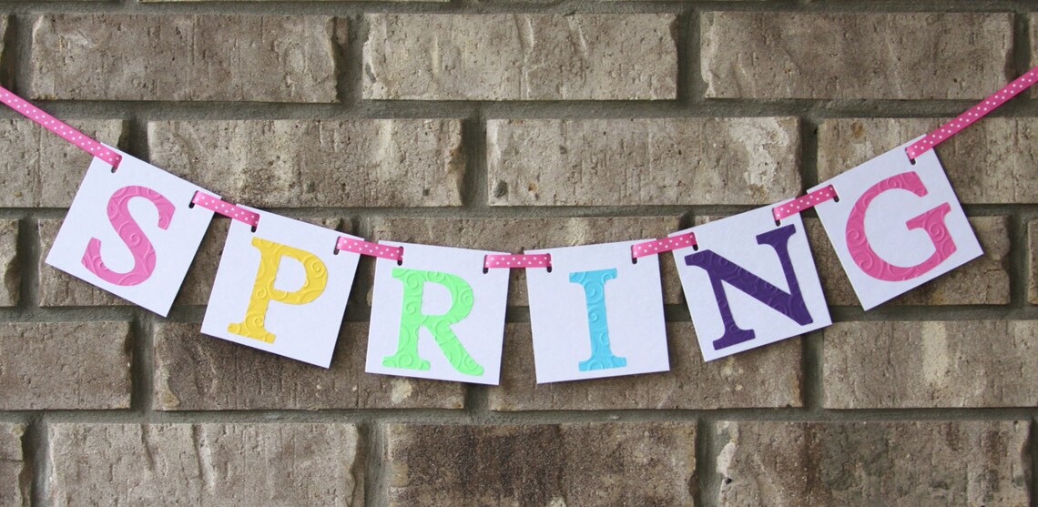 SPRING / Easter Banner / Embossed Lettering / Pastel Garland / - Etsy