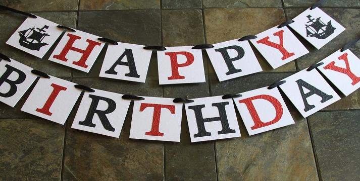 PIRATE Happy Birthday Banner / Embossed Lettering / Ahoy - Etsy