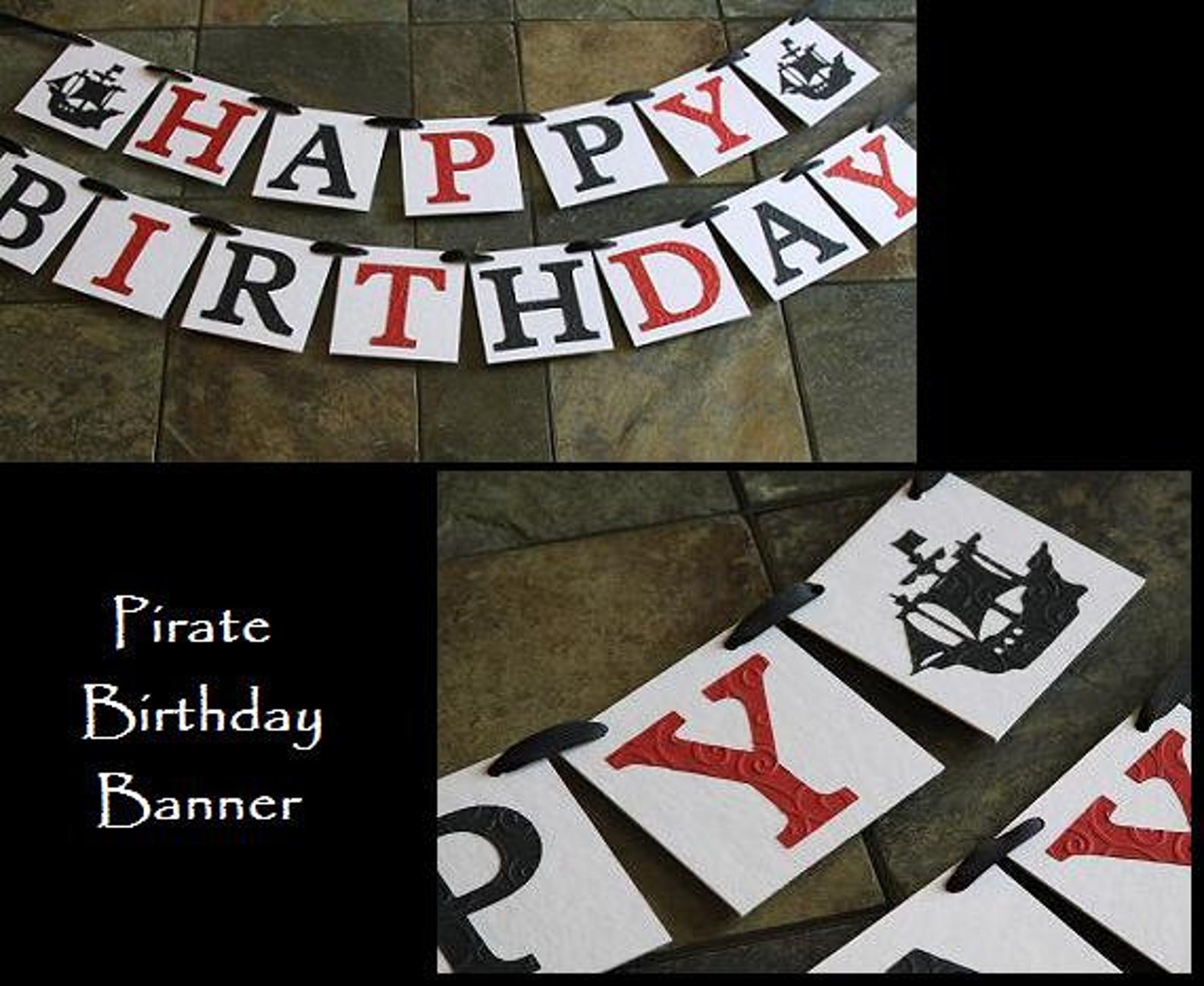 PIRATE Happy Birthday Banner / Embossed Lettering / Ahoy - Etsy