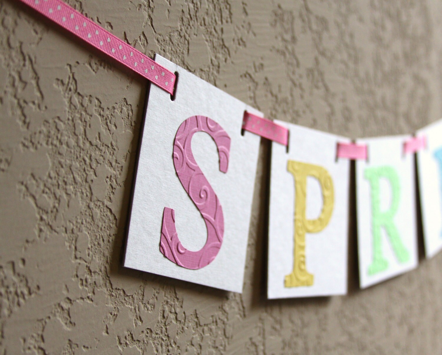 SPRING / Easter Banner / Embossed Lettering / Pastel Garland / | Etsy