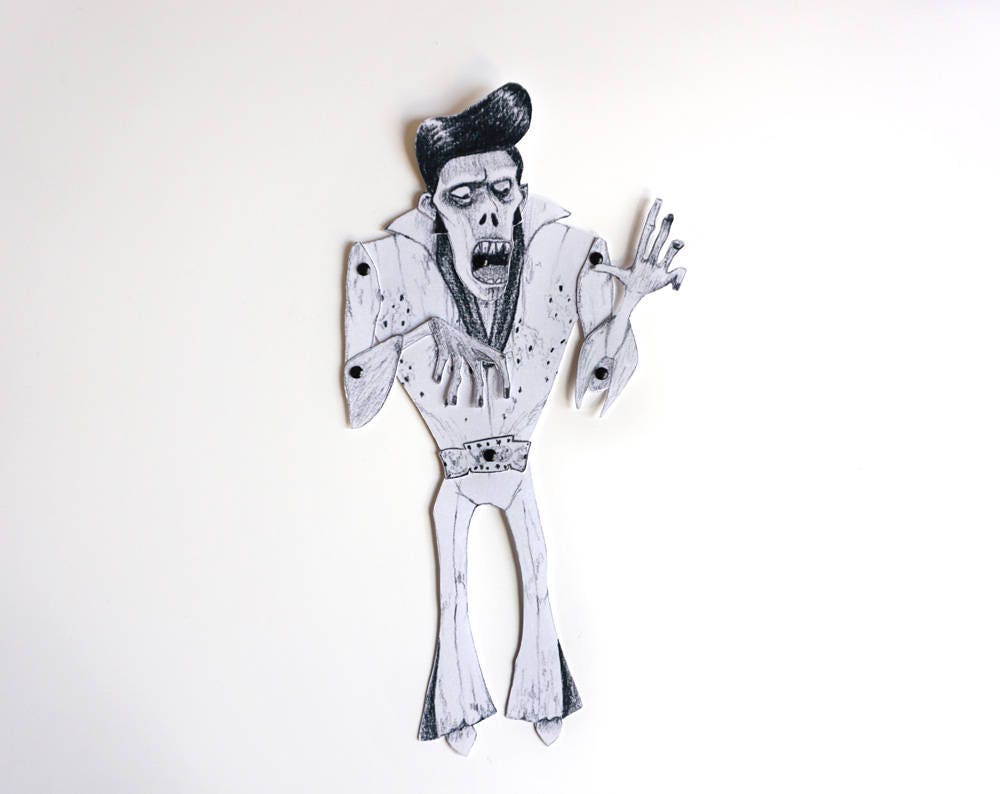 DIY 2 Printable PDF Zombie Elvis Witch Paper Puppet Doll Halloween ...