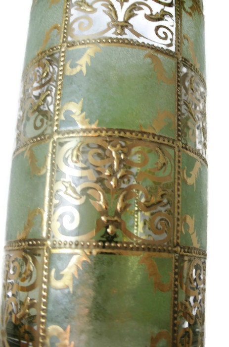 Culver Unsigned Glassware Scroll Design Set of 4 / Mid Century Green ...