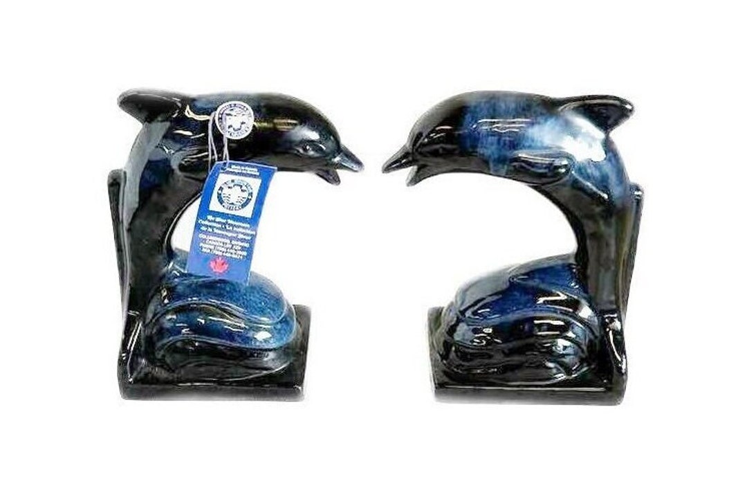 Blue Mountain Dolphin Bookends - Blue Dolphins - Vintage With Tags - 70 ...