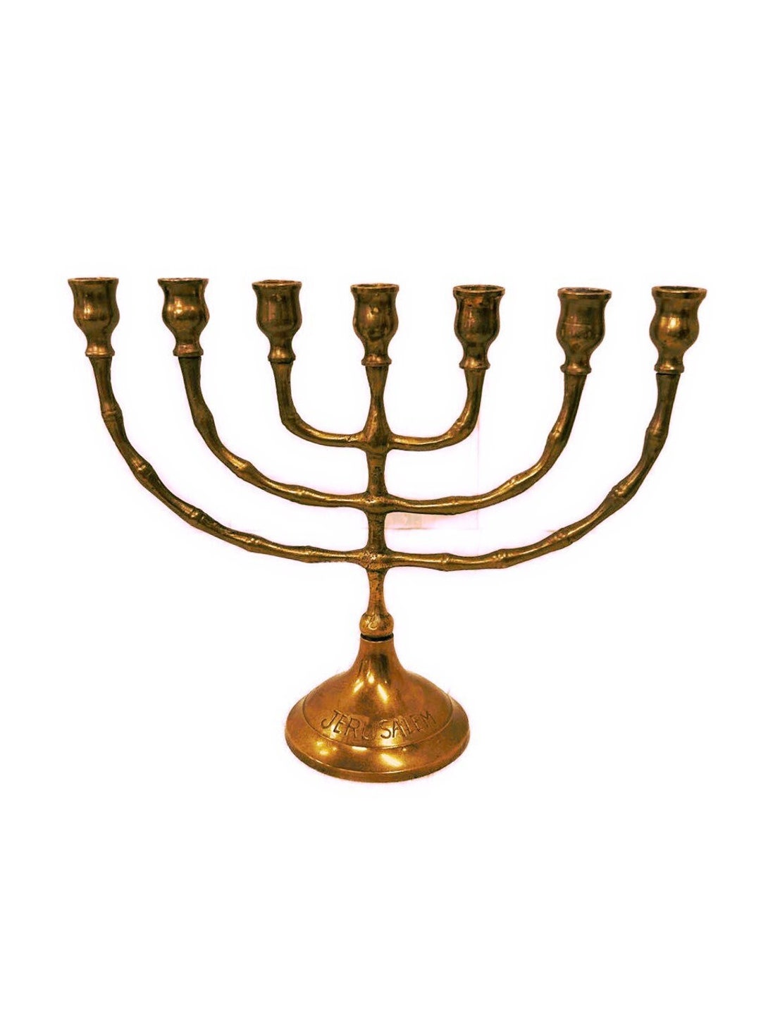 Menorah Signed 'jerusalem' Candle Holder - 7 Arms/branches - Solid Brass - Vintage 8" Tall ...