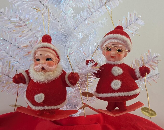 Vintage Flocked Santa and Mrs. Claus - Set of 2 Mid Century Flocked ...