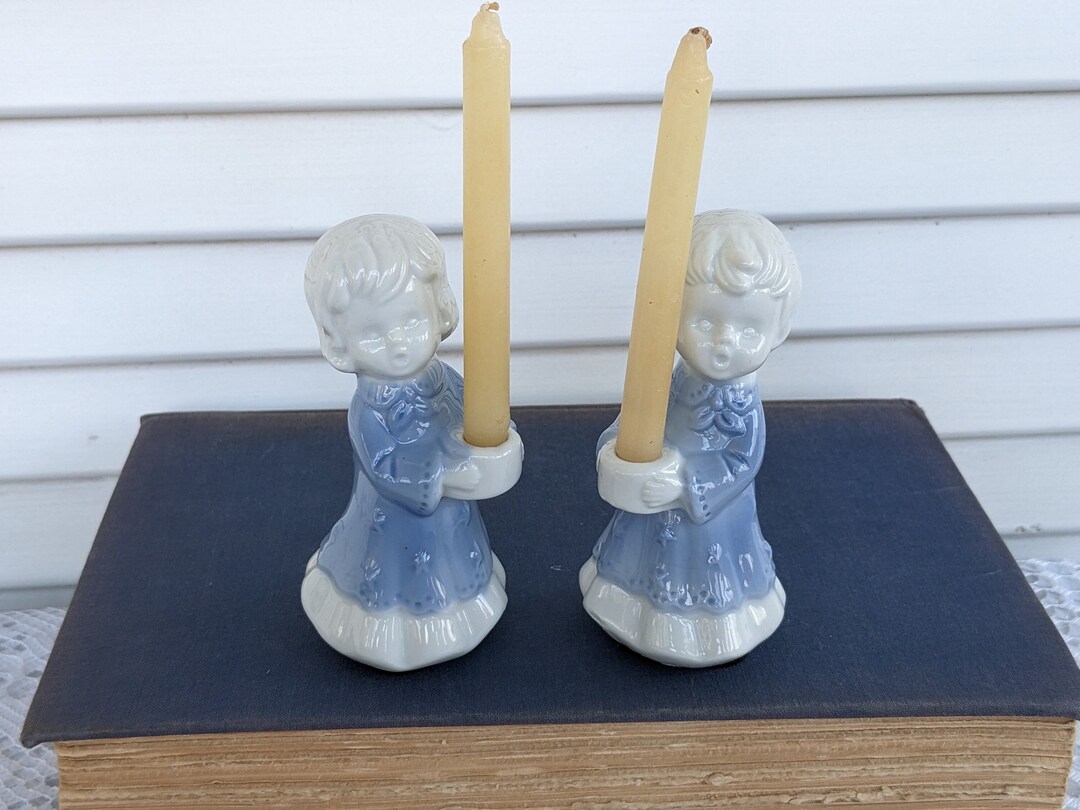 Blue & White Ceramic Choir Children Candle Holders - Taiwan - Etsy