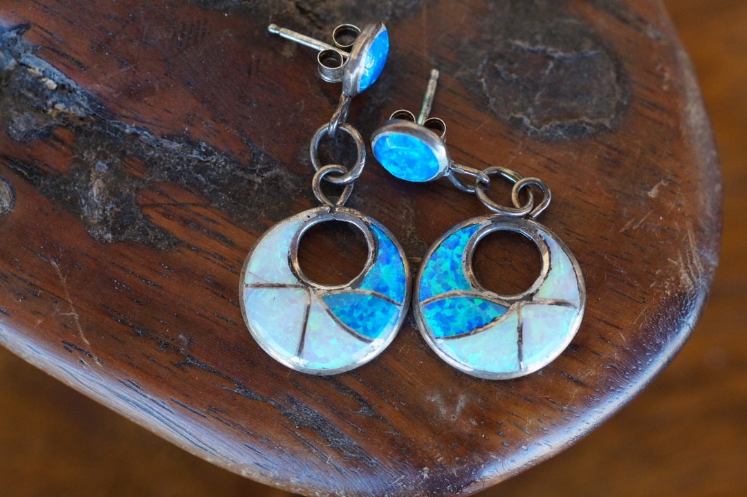 Zuni Signed Dwayne Lomayestewa Opal Sterling Silver Earrings - Etsy