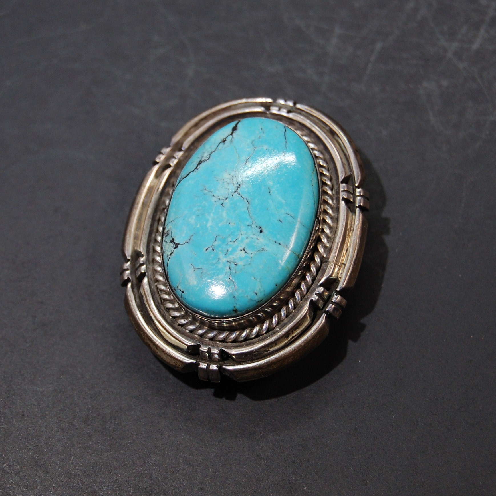 Signed Rita Touchine Navajo Sterling Kingman Turquoise Bolo Clasp ...