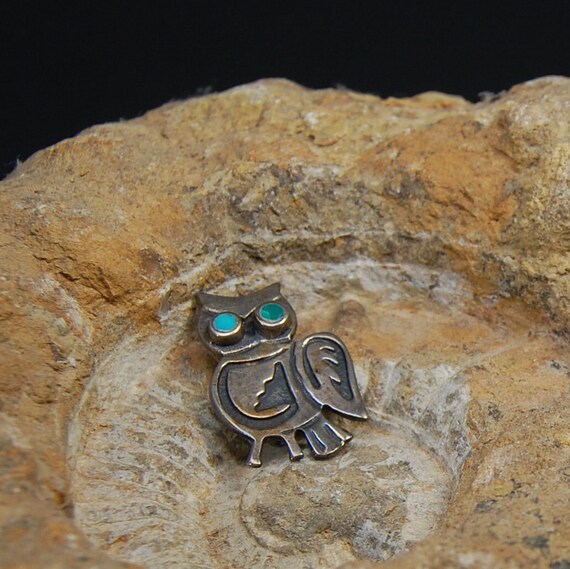 Hopi Sterling Overlay and Turquoise Inlay Owl Brooch,… - Gem