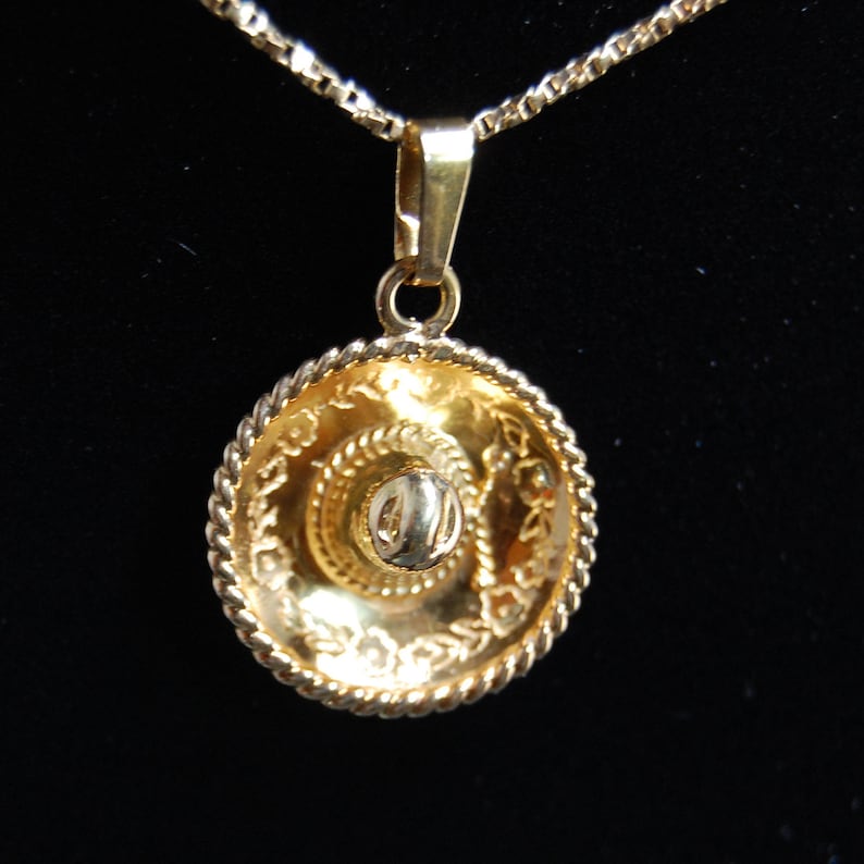 14K Gold Mexican Sombrero Pendant Necklace - 24" Chain - Etsy