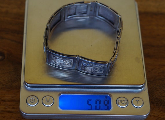 Heavy Egyptian Sterling Silver Bracelet --- 51 grams - Gem