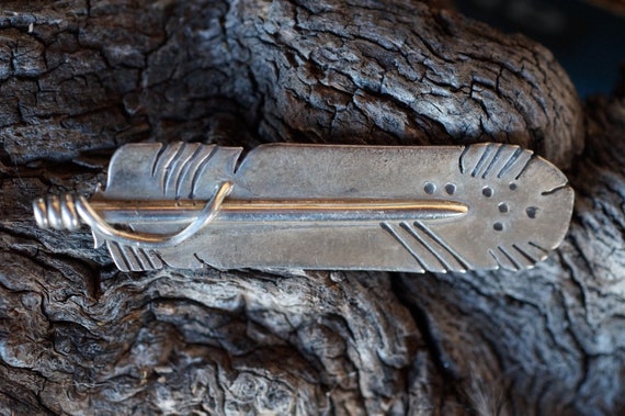 Navajo Leroy Begay Sterling Silver Feather Brooch - Gem