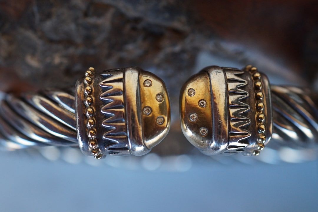 Sterling Silver 18K Gold Diamond Torcellato Bracelet -- Italy 41 Grams ...