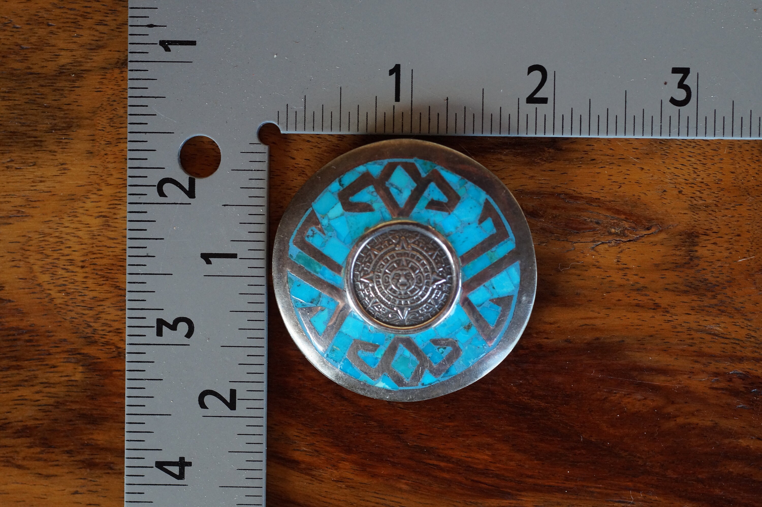 Turquoise Inlay Inca Sun God Sterling Silver Brooch Pendant Peru 27.3 ...