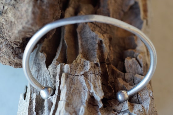 Large Sterling Silver Viking Torque Cuff Bracelet - Gem