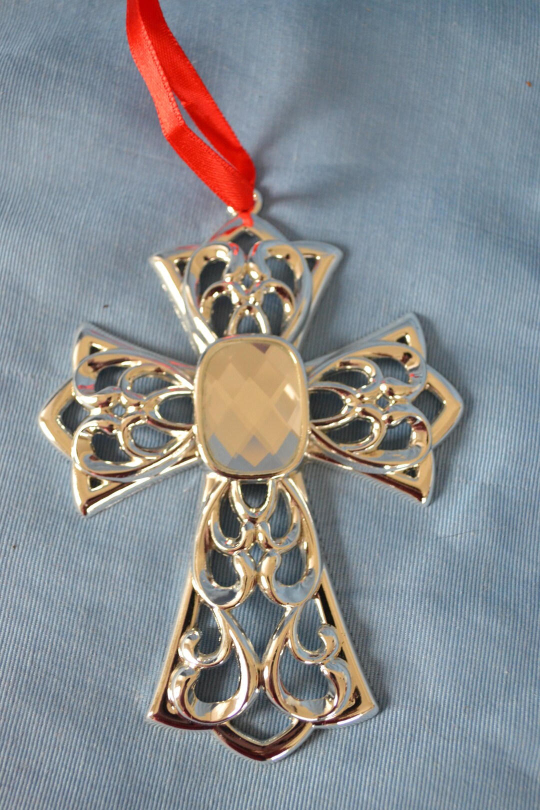 Vintage Lenox Bejeweled Cross Silverplate Ornament, American by Design ...