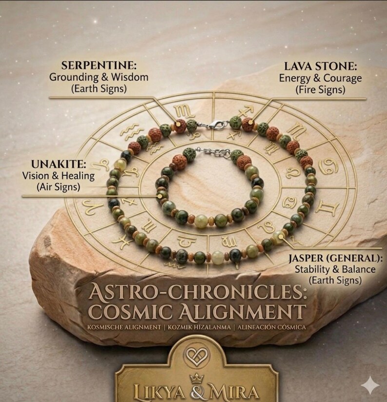 Serpentine Jade Opal and Lava Stone Jewelry Set - Astrological Cosmic ...