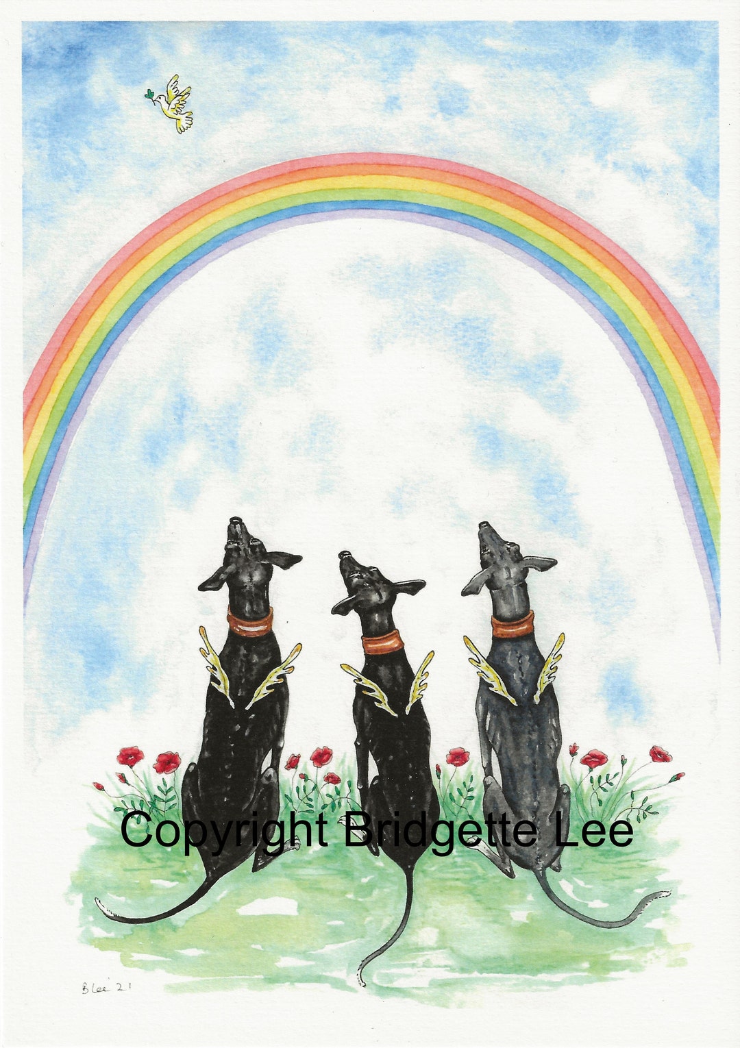 A5 Whippet Greyhound Lurcher Angel Painting/print....a Watercolor and ...