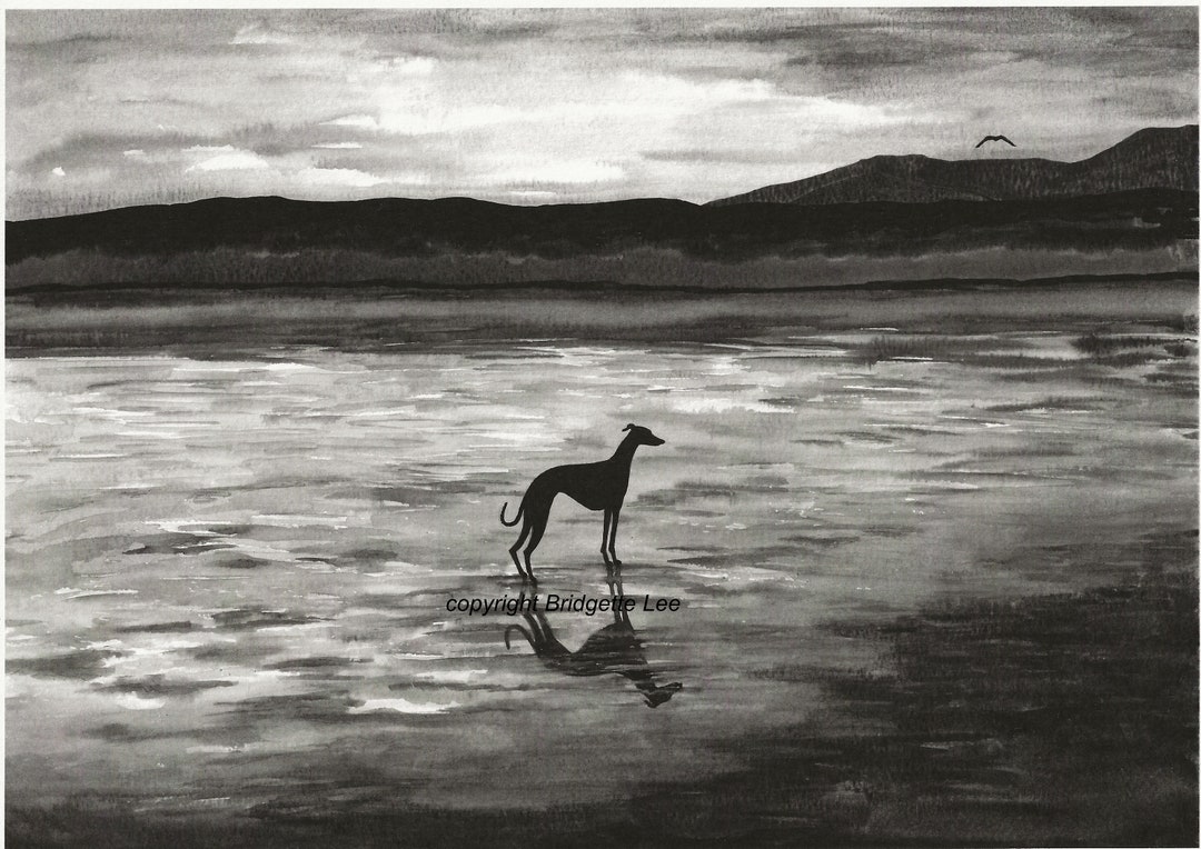 A4 Whippet Greyhound Painting....winter Sunset....a Watercolor Painting ...