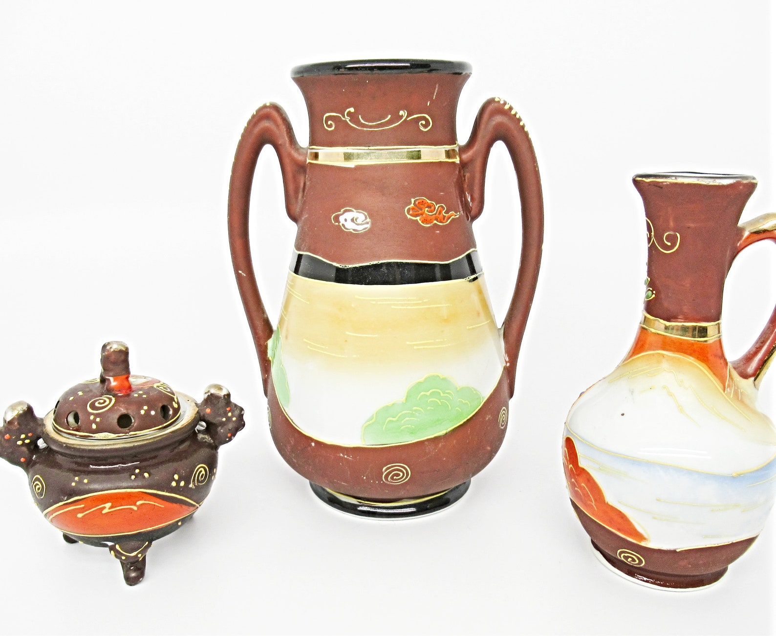 Satsuma Tea Set With Incense Japanese Meiji Period Pot Potpourri ...