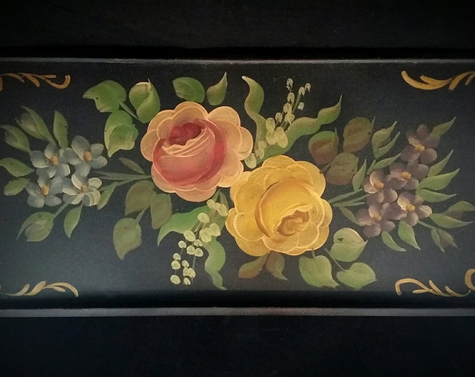 23 Inch Hand Painted Wooden Tray Tin Table Tray Tole Ware Vanity Tea ...