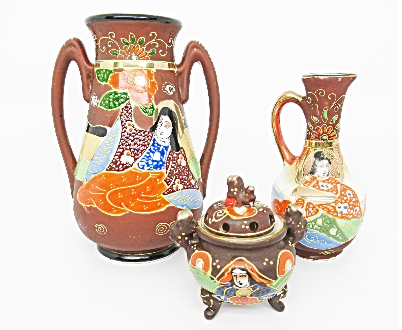 Satsuma Tea Set With Incense Japanese Meiji Period Pot Potpourri ...