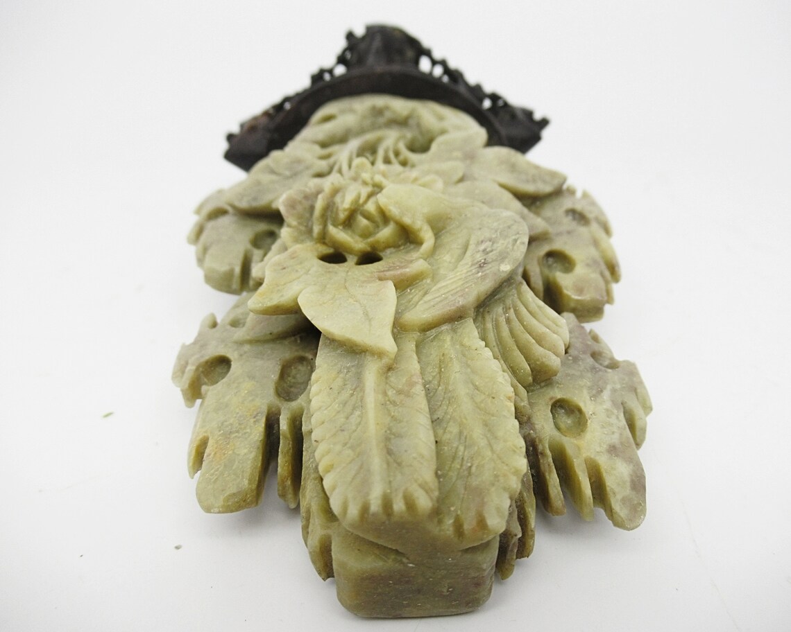 Hand Carved Soap Stone Phoenix With Lotus Flower Asian Art - Etsy