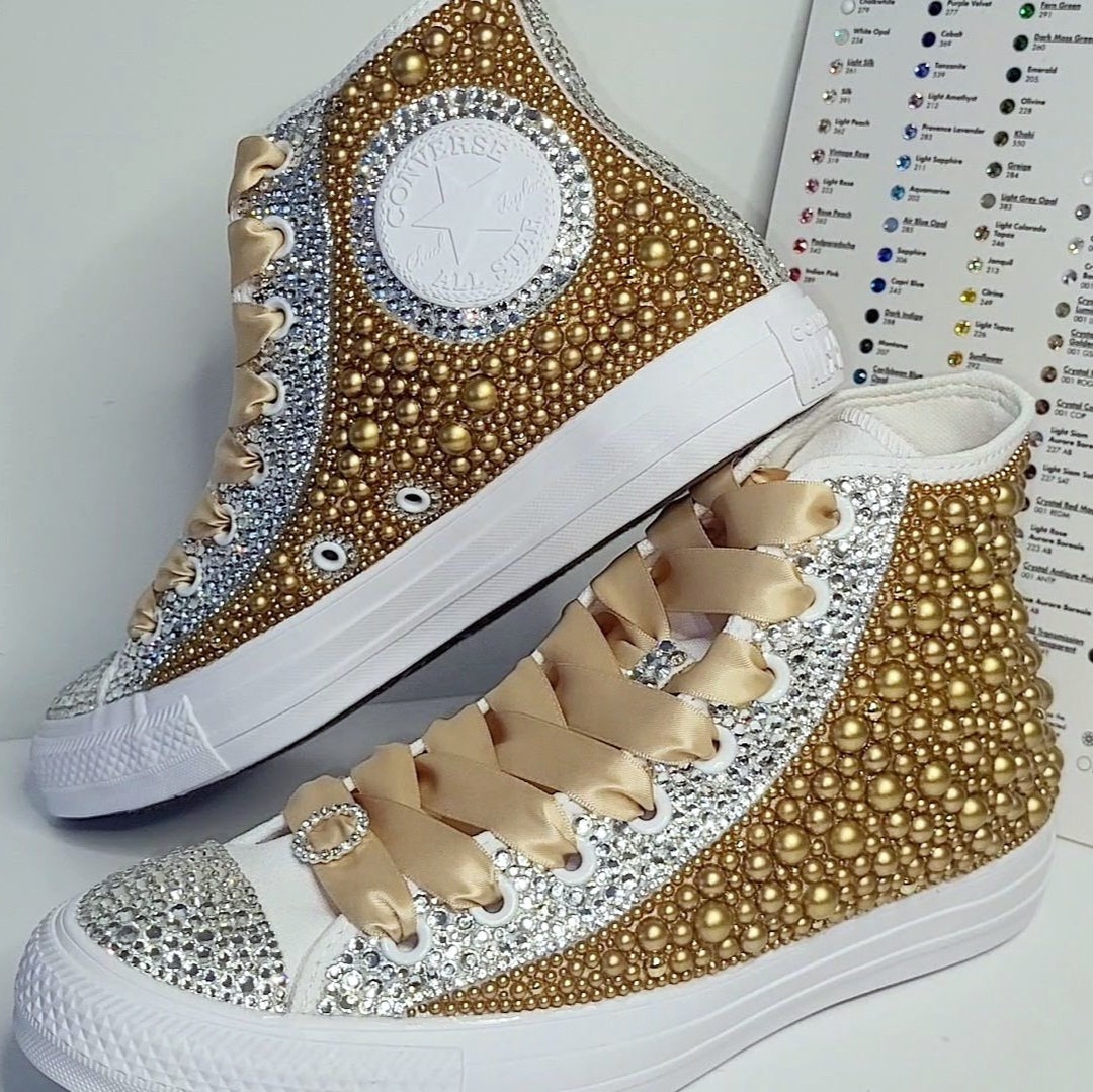 Bling Crystals and Gold Pearls Converse - Etsy